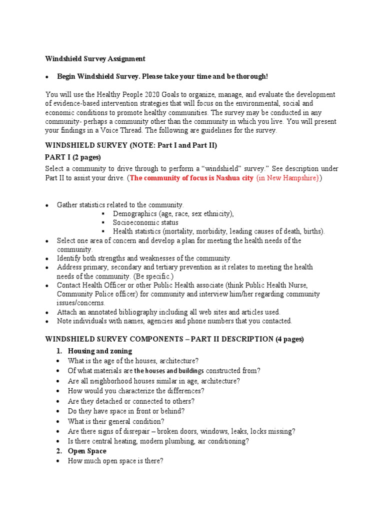 Windshield Survey Guidelines for Nursing | PDF | Public Health