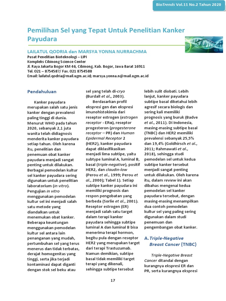 BC Jenis Kanker Payudara LIPI | PDF