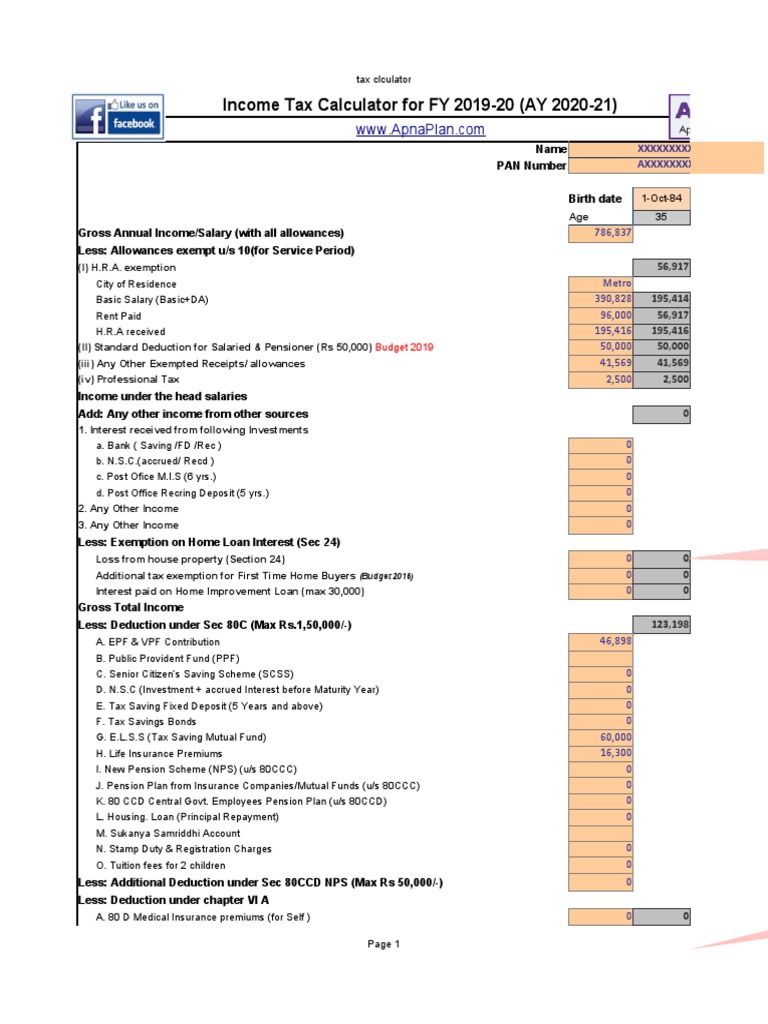 Income Tax Calculator Fy 2019 20 v4 | PDF | Taxes | Personal Finance