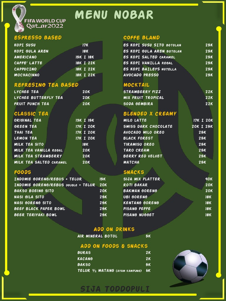 Menu Nobar | PDF | Foods | Drink
