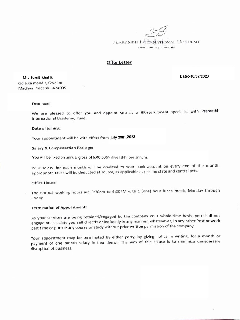 Offer Letter 3 | PDF | Business | Public Finance