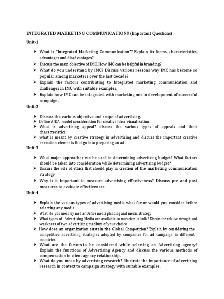 IMC Imp - Questions | PDF | Marketing Communications | Marketing