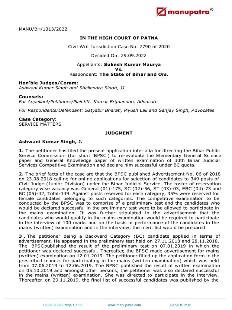 Sukesh Kumar Maurya Vs The State of Bihar and Ors BH202227102216421235COM178486 | PDF | Supreme ...