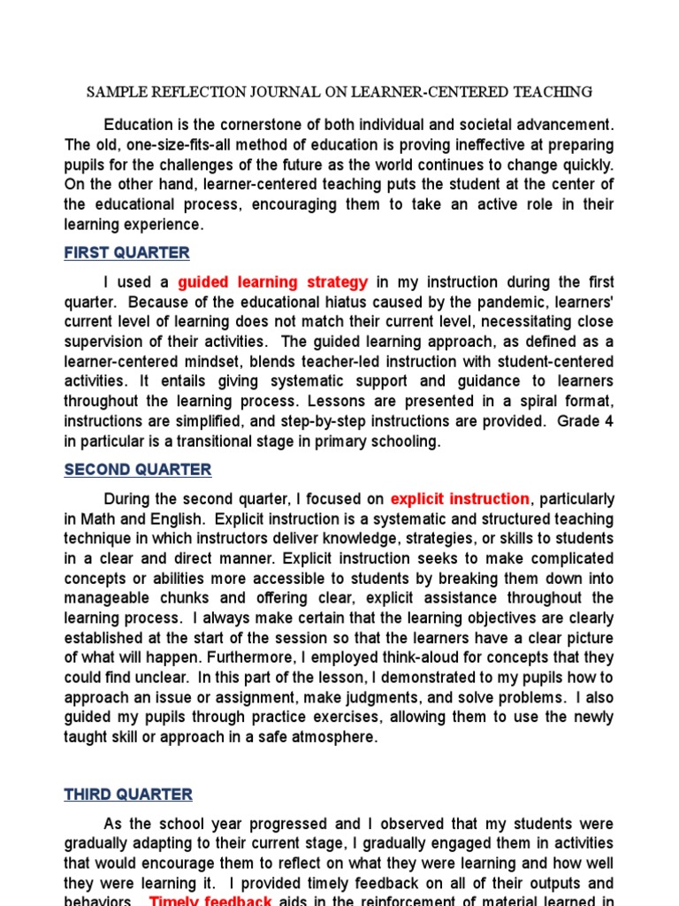 Sample Reflection Journal On Learner | Download Free PDF | Learning | Neuroscience