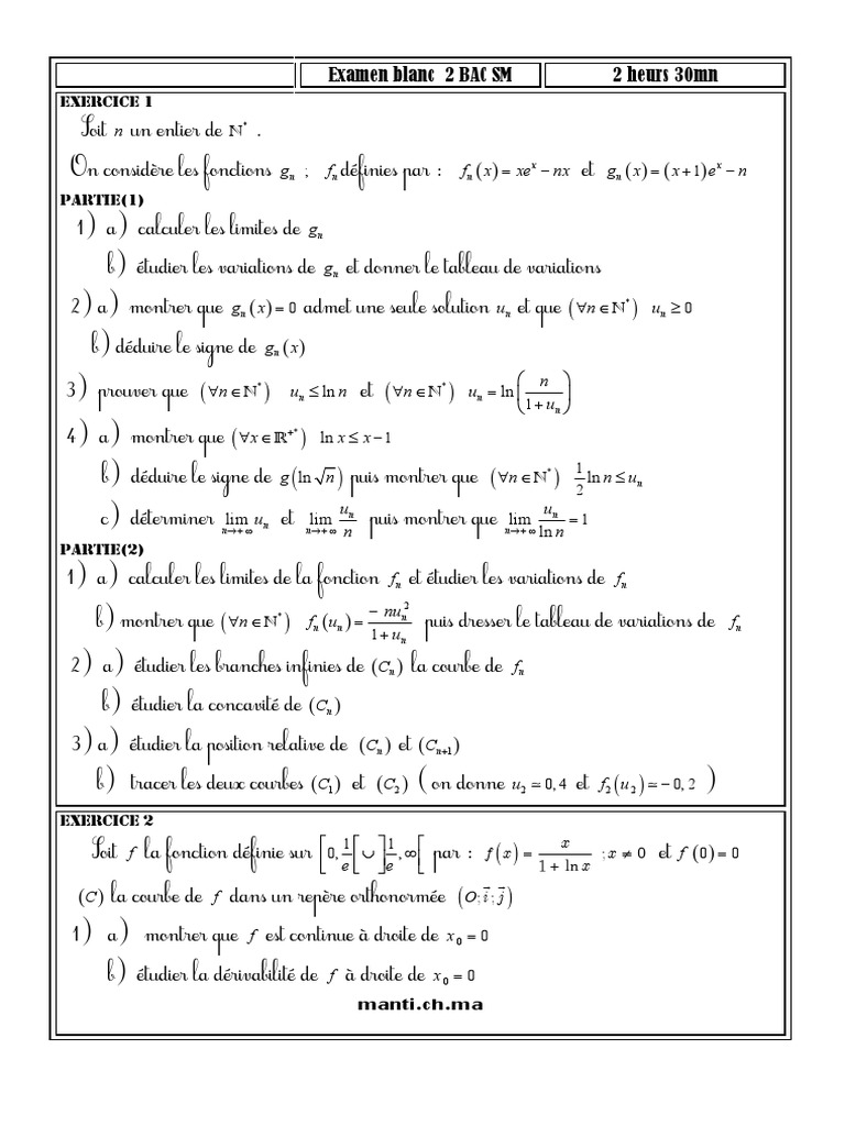 Examen Blanc 2 BAC SM Mathématiques | PDF | Nombre complexe | Entier ...
