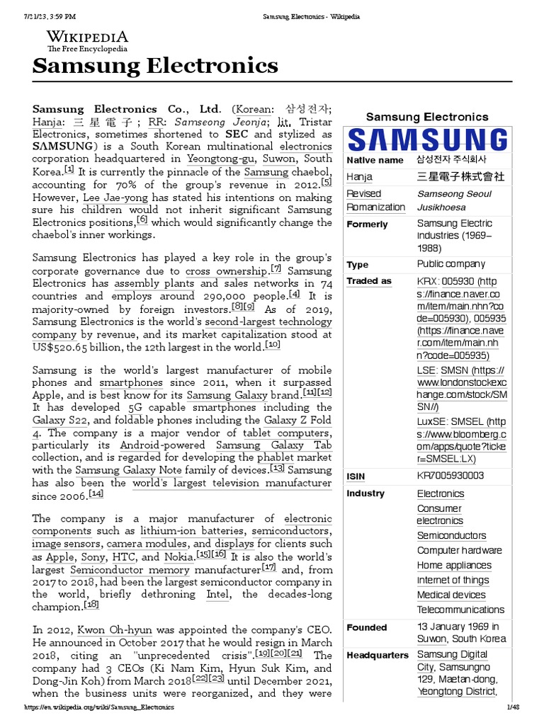 Samsung Electronics - Wikipedia | PDF | Samsung Electronics | Samsung