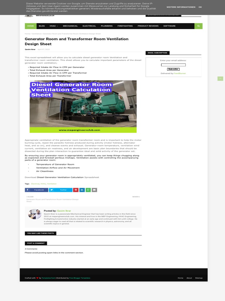 Generator & Transformer Room Ventilation | PDF | Ventilation ...