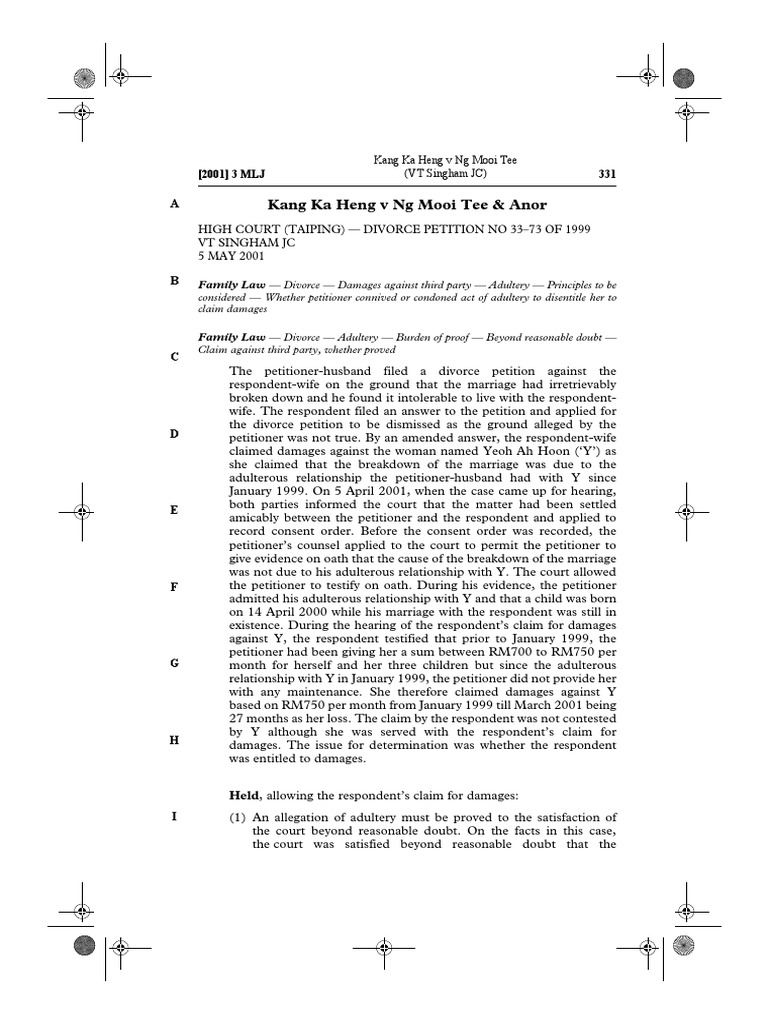 KANG KA HENG V NG MOOI TEE & ANOR | PDF | Burden Of Proof (Law) | Damages