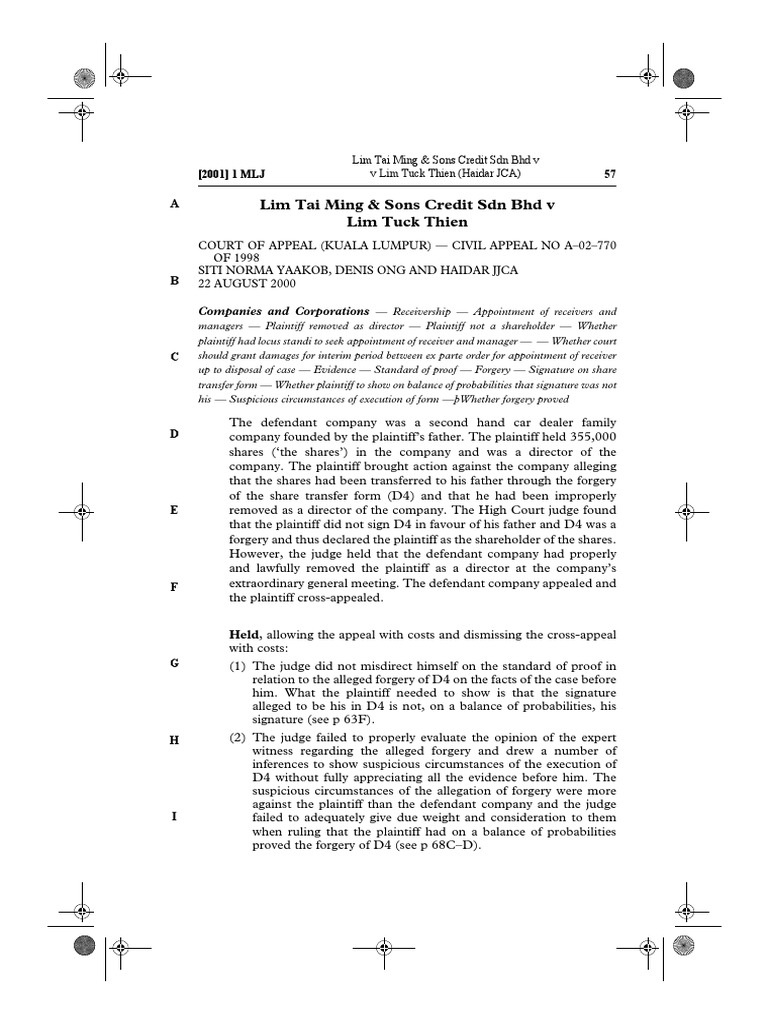 Lim Tai Ming v Lim Tuck Thien Appeal | PDF | Burden Of Proof (Law ...