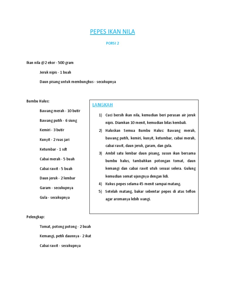 Pepes Ikan Nila | PDF