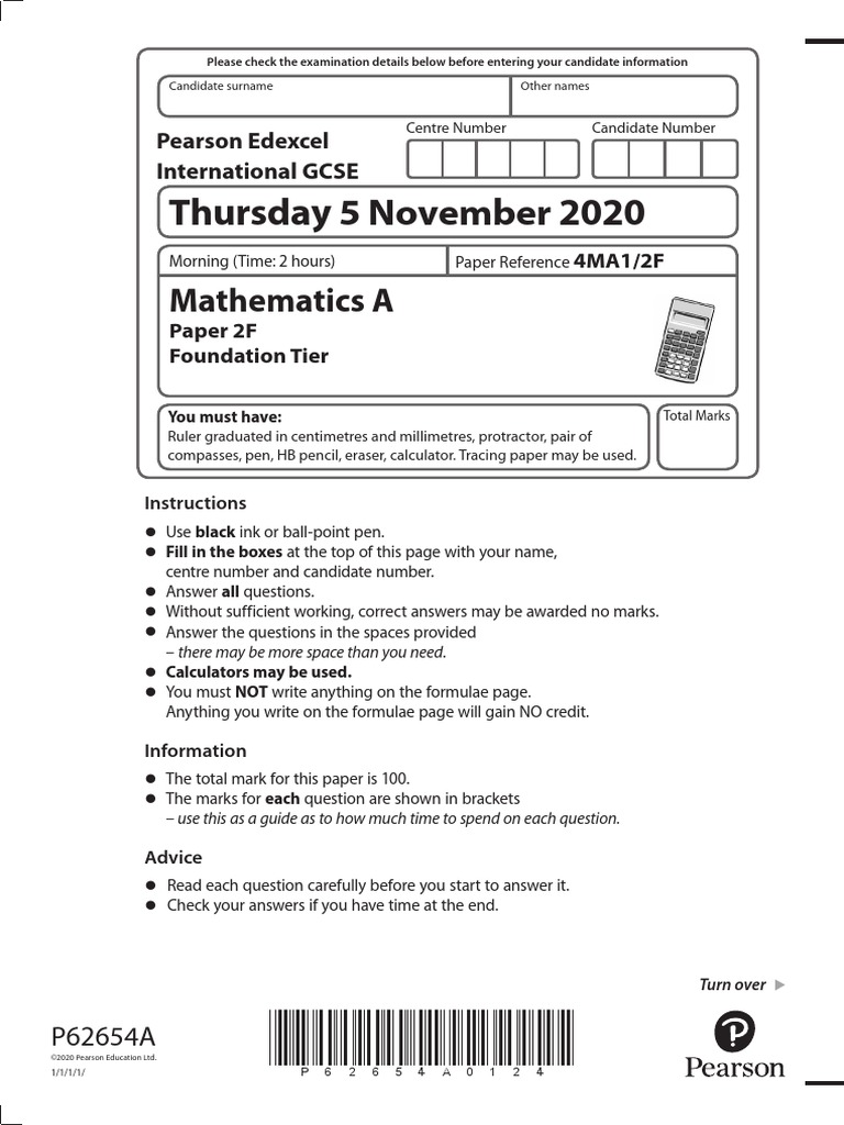 02a Igcse Maths 4ma1 2f November 2020 Examination Paper | PDF | Area | Litre