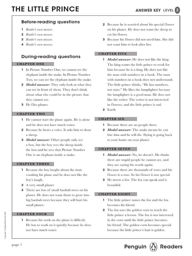 PR L2 The Little Prince AnswerKey FINAL | PDF | The Little Prince