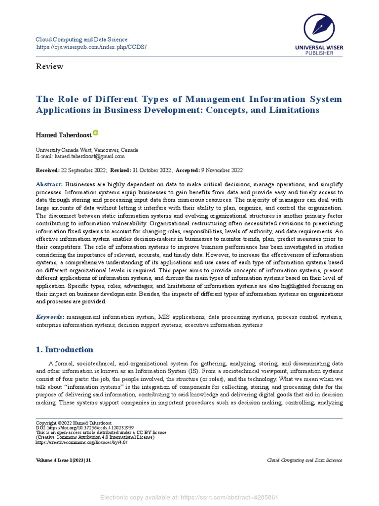 The Role of Different Types of Management Information System ...
