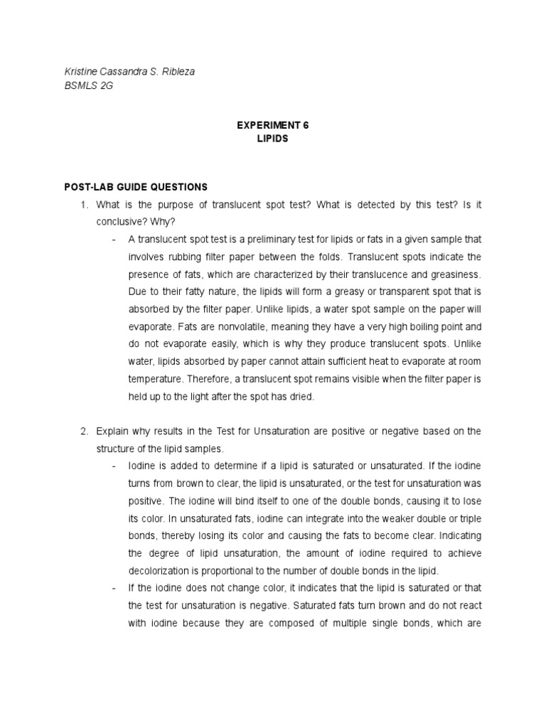 Translucent Spot Test for Lipids | PDF | Saturated Fat | Diet & Nutrition