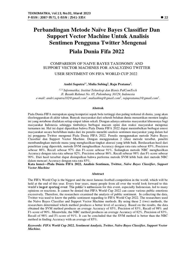 Perbandingan Metode Naïve Bayes Classifier Dan Support Vector Machine Untuk Analisis Sentimen ...