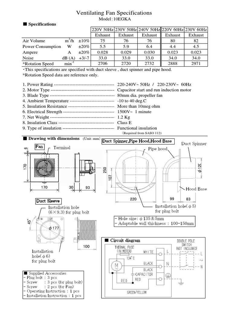 Exhaust Fan KDK - 10 EGKA | PDF | Electrical Connector | Duct (Flow)