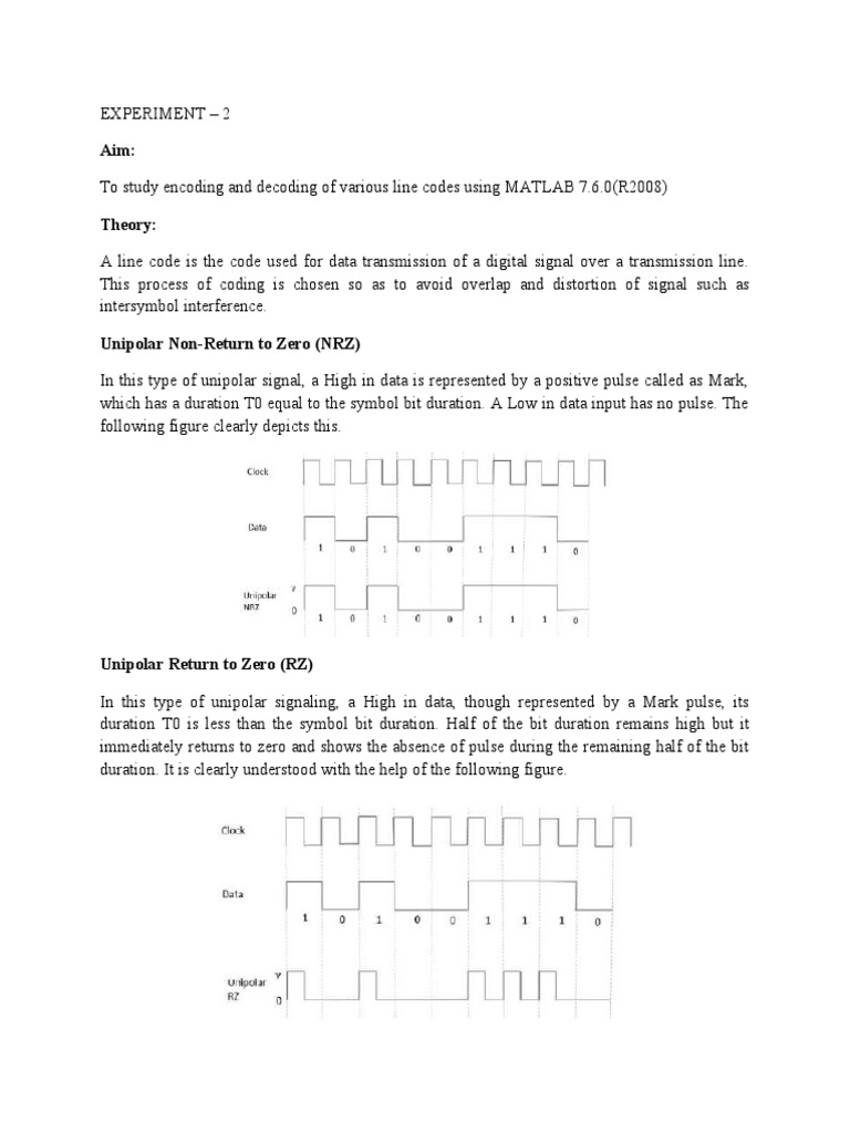 Experiment 5 Line Coding | PDF | Computer Data | Electronics Experiment 5 Line Coding | PDF | Computer Data | Electronics