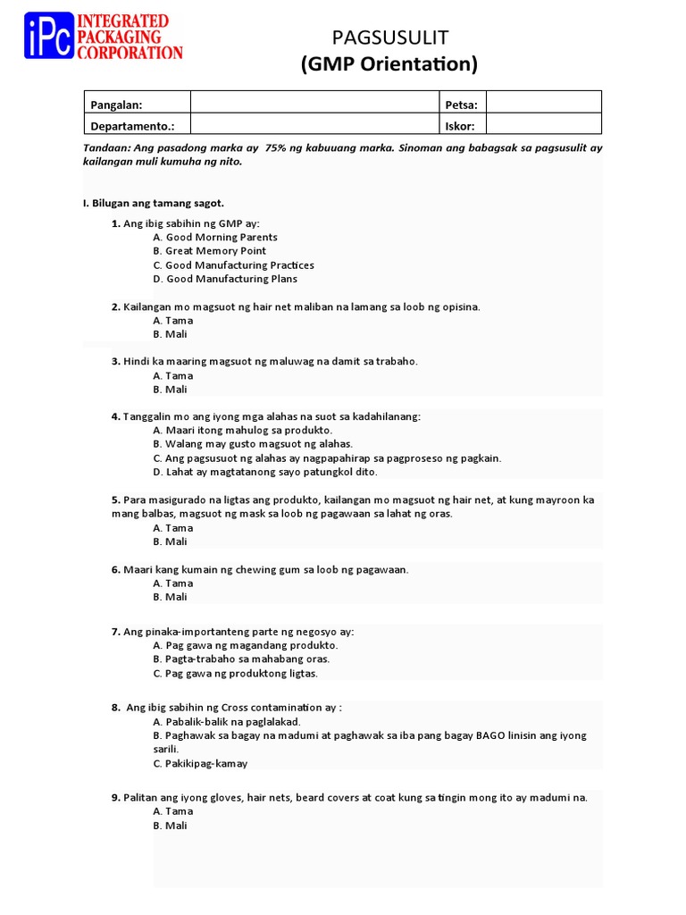 Translated GMP Exam - Finale | PDF