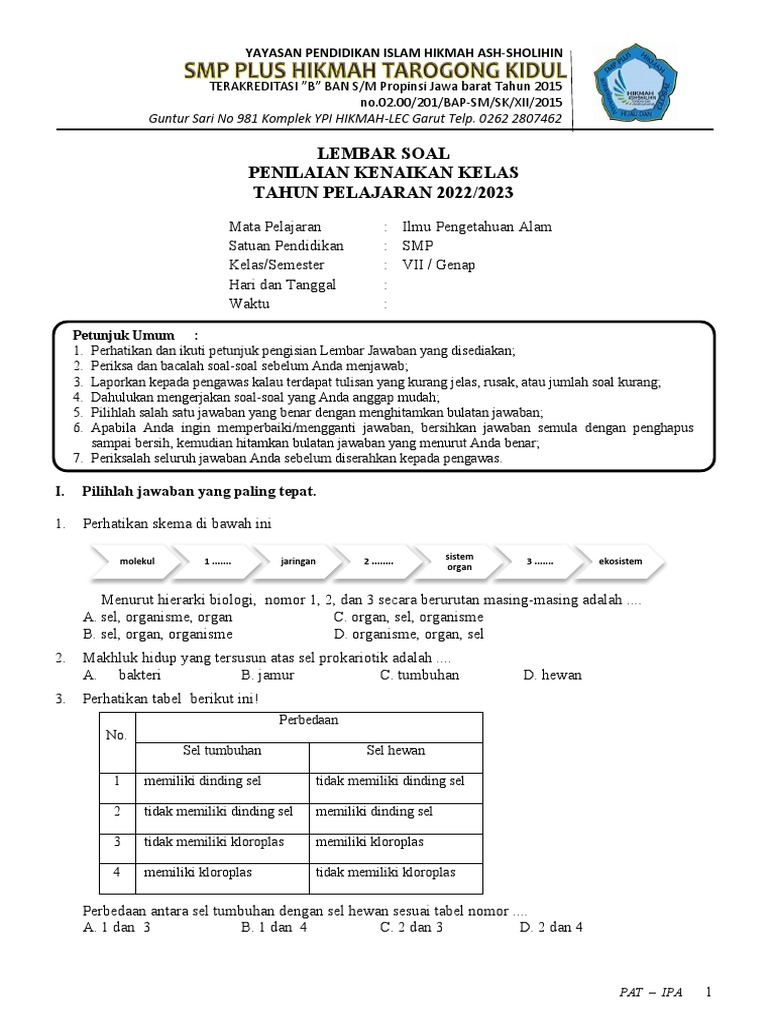 Soal PAT IPA Kelas 7 K13 | PDF