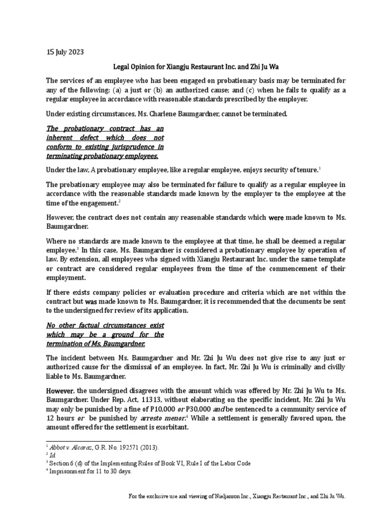 Legal Opinion On Baumgardner | PDF | Employment | Justice