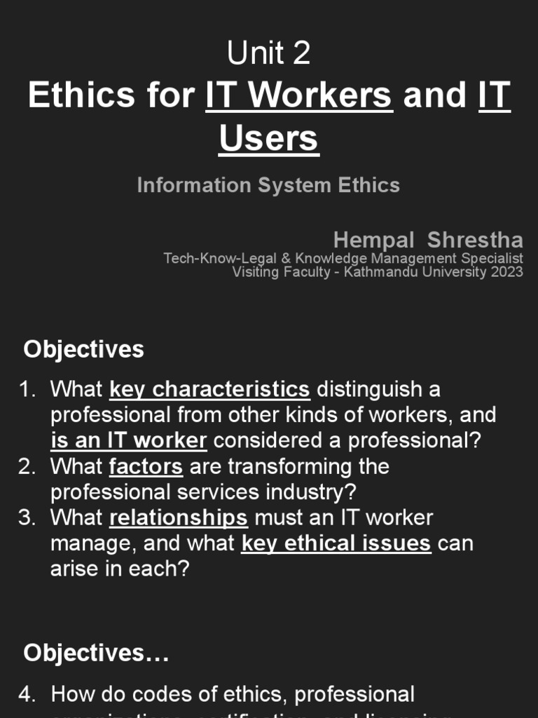 Unit 02 Ethics For IT Workers and IT Users - 2023 - 02 - 19 | Download Free PDF | Regulatory ...