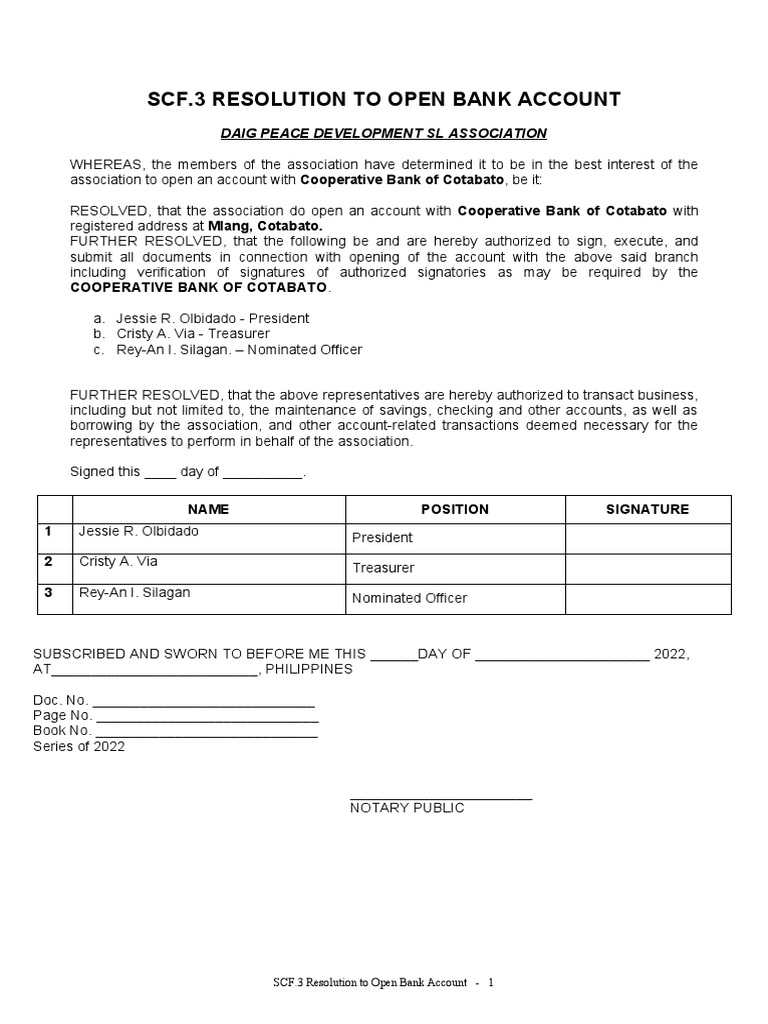 7.1 Resolution To Open Bank Account | PDF