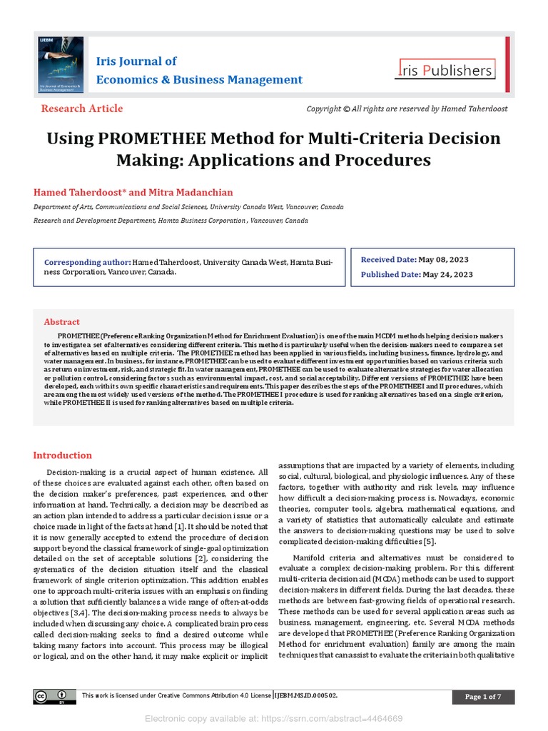 Using PROMETHEE Method For Multi-Criteria Decision Making: Applications ...