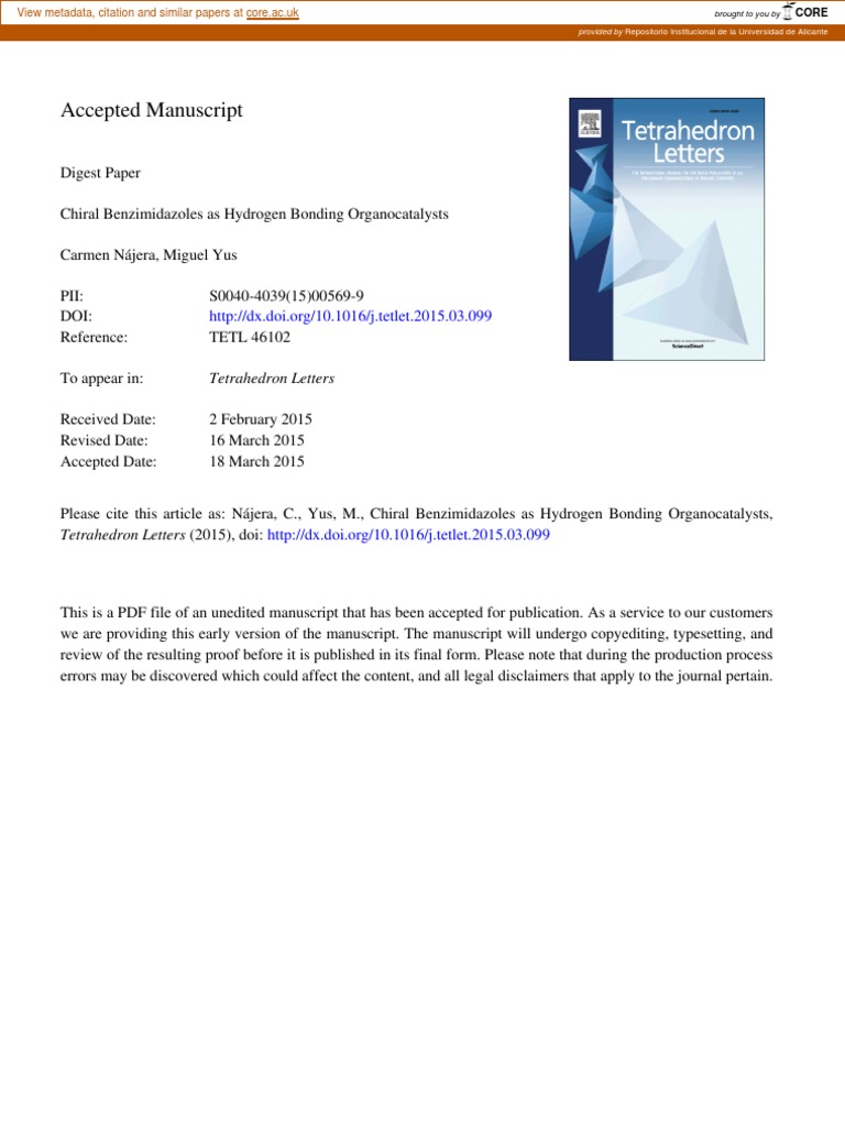 Accepted Manuscript: Tetrahedron Letters | PDF | Physical Sciences ...