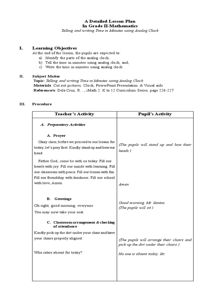 A Detailed Lesson Plan Clock | PDF | Clock | Lesson Plan