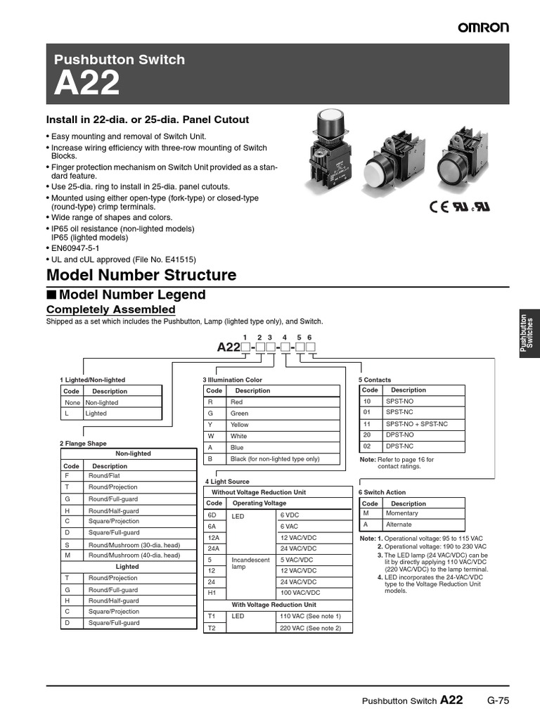 A128 A22 Pushbutton Switch Datasheet en | Download Free PDF | Switch ...