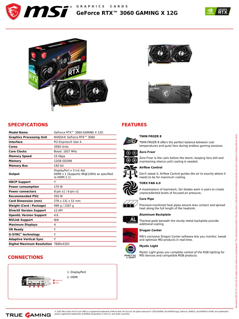 GeForce RTX 3060 GAMING X 12G | PDF | Hdmi | Ibm Pc Compatibles