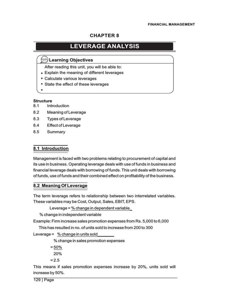 Unit 8 | PDF | Leverage (Finance) | Revenue