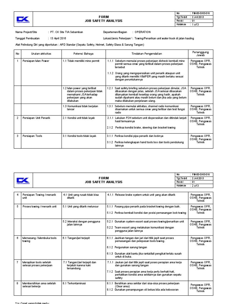 JSA Towing Water Truck Di Jalan Hauling | PDF