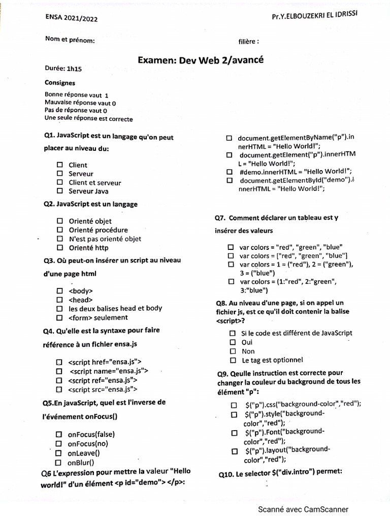 Examen Final Javascript 2021-2022 | PDF