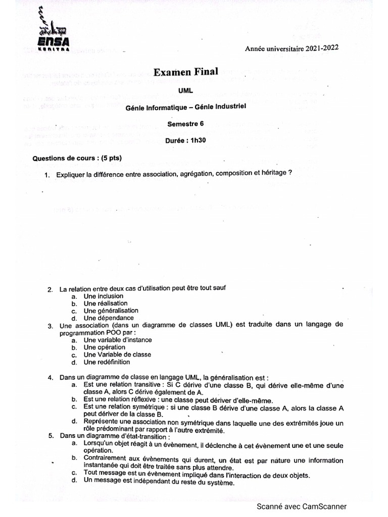 Examen Final UML 2021-2022 | PDF