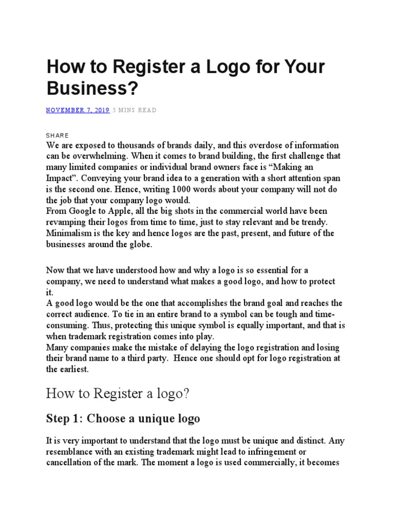 How To Register A Logo For Your Business | PDF | Trademark | Brand