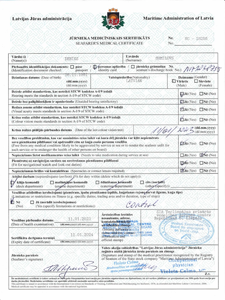 Latvian Medical Certificate | PDF
