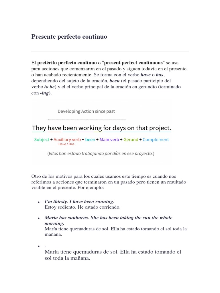Presente Perfecto Continuo | PDF