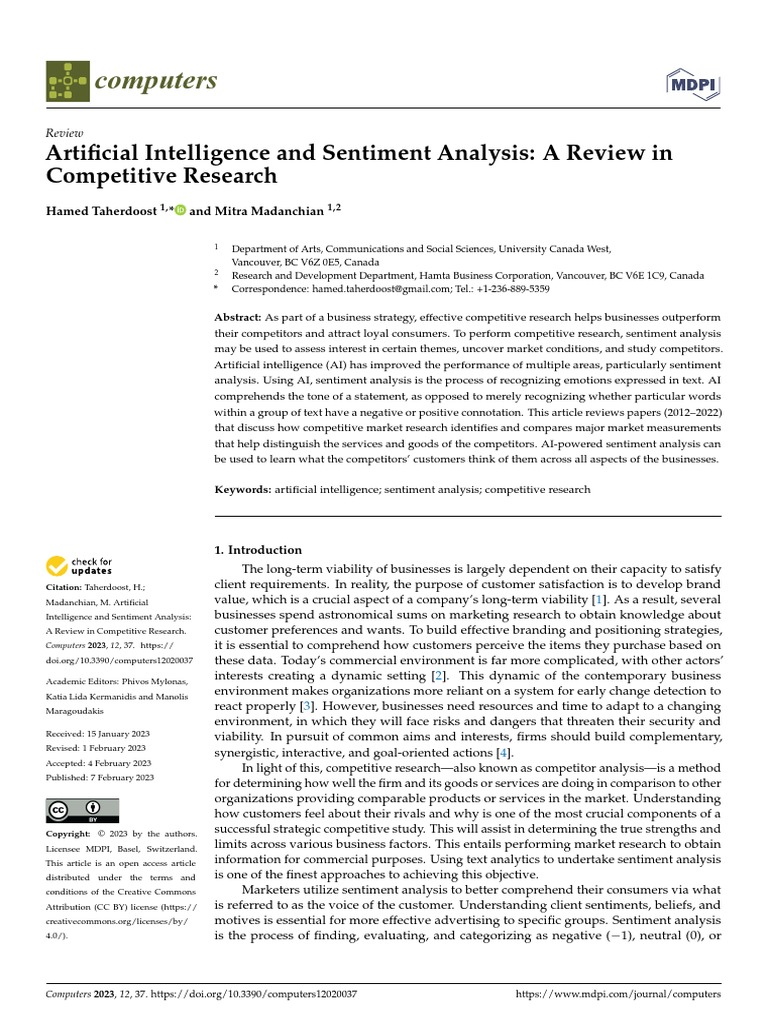 Artificial Intelligence and Sentiment Analysis: A Review in Competitive Research | PDF ...