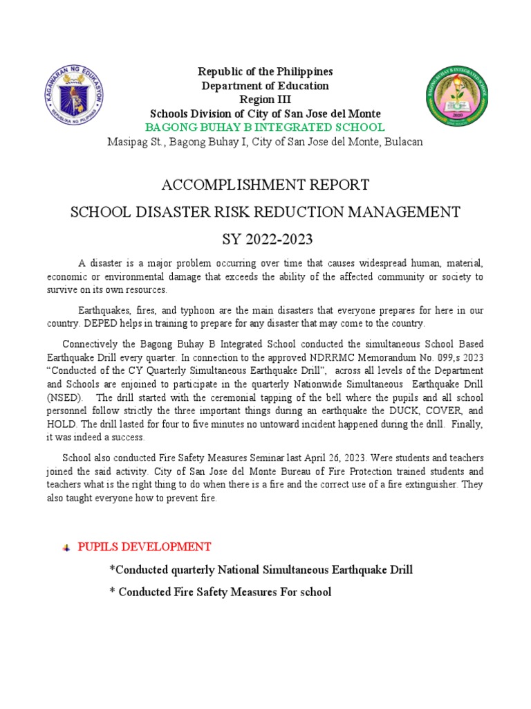 Accomplishent SDRRM 2022 2023 | PDF | Emergency Management | Risk Management