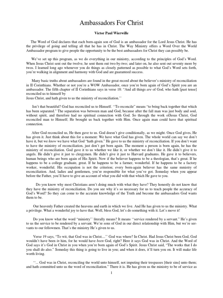 Ambassadors For Christ | PDF | Born Again | Jesus