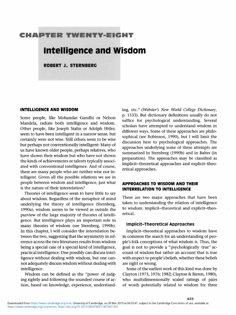 Intelligence Vs Wisdom Key Insights Pdf Knowledge Wisdom