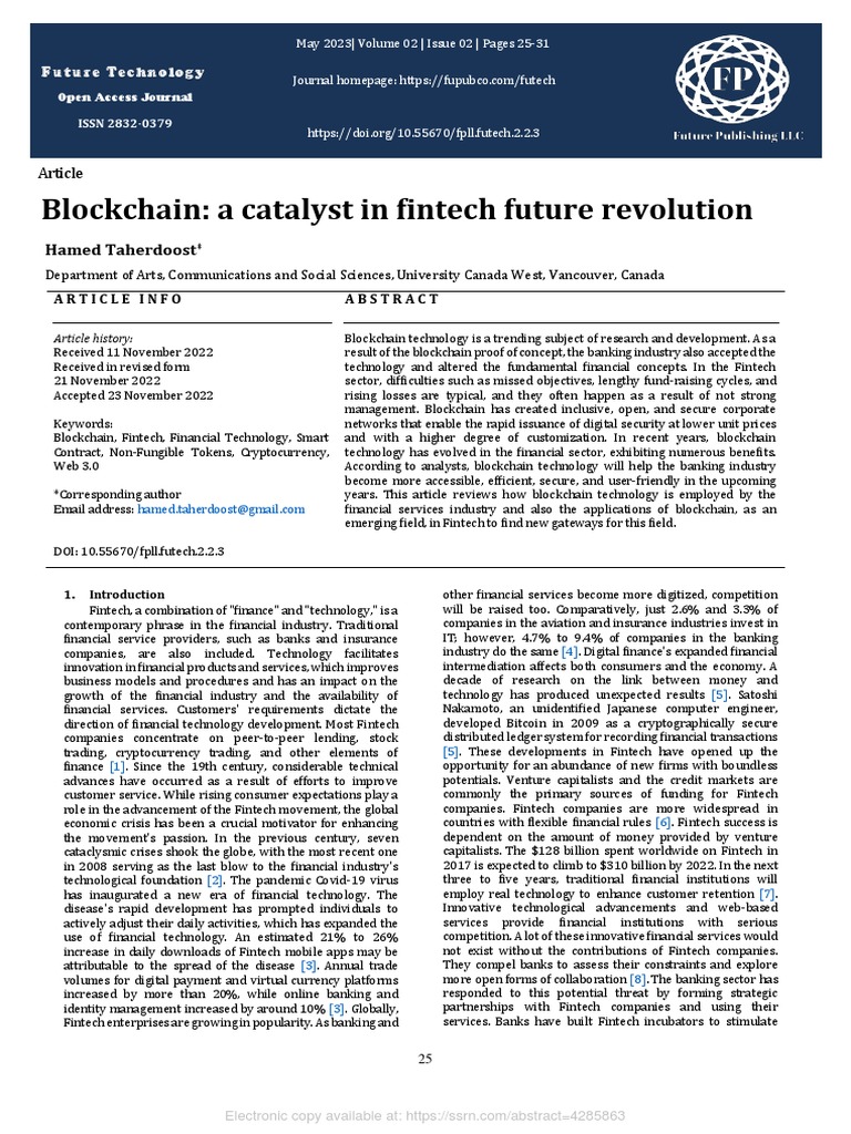Blockchain: A Catalyst in Fintech Future Revolution | PDF | Cryptocurrency | World Wide Web