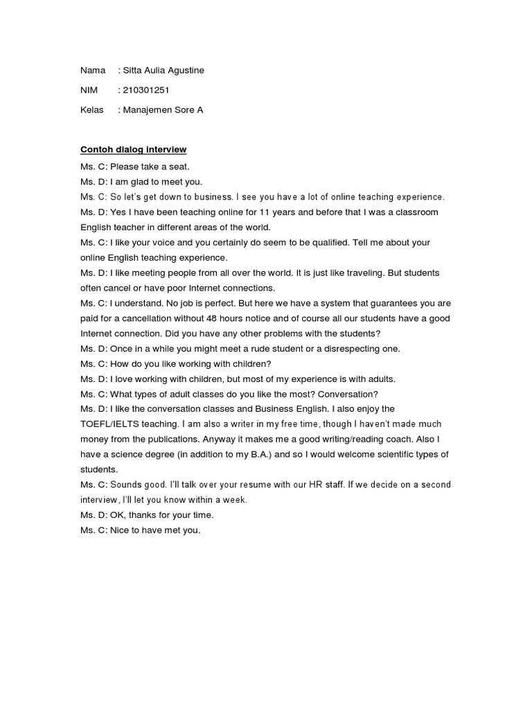 Dialog Interview - Eng | PDF Dialog Interview - Eng | PDF