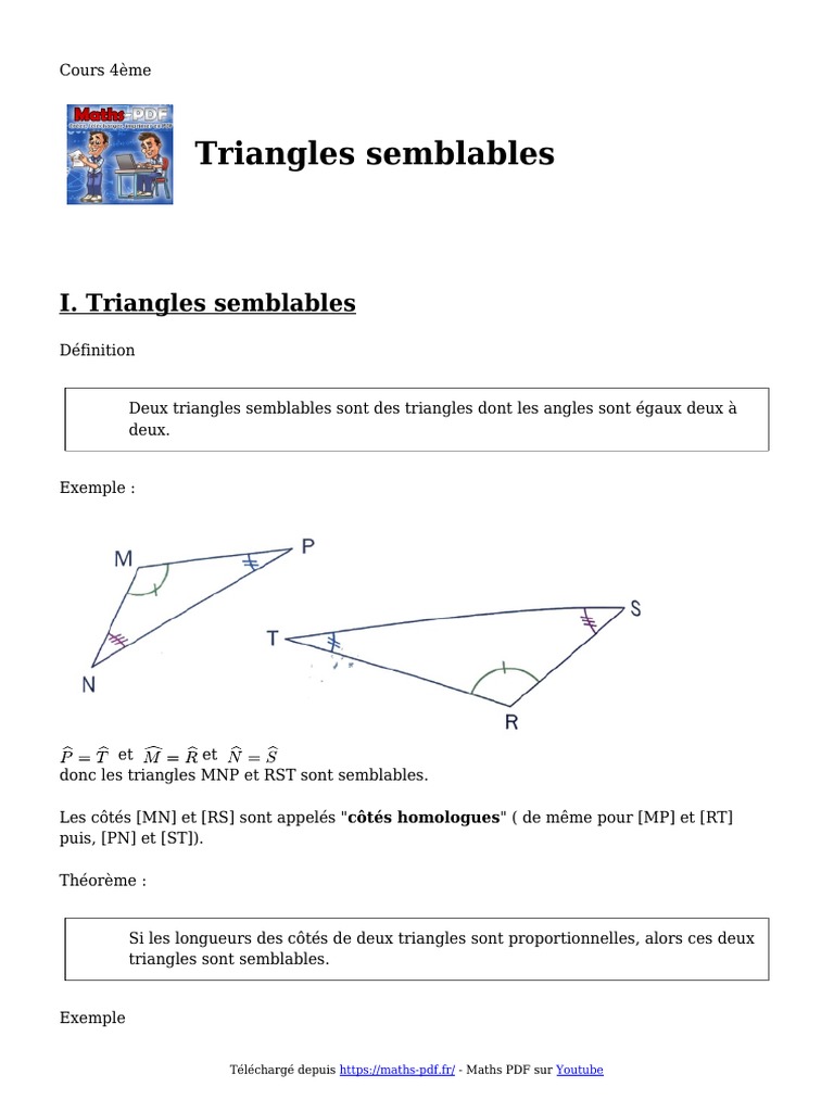 Cours sur les triangles semblables 4ème | PDF | Triangle | Géométrie ...