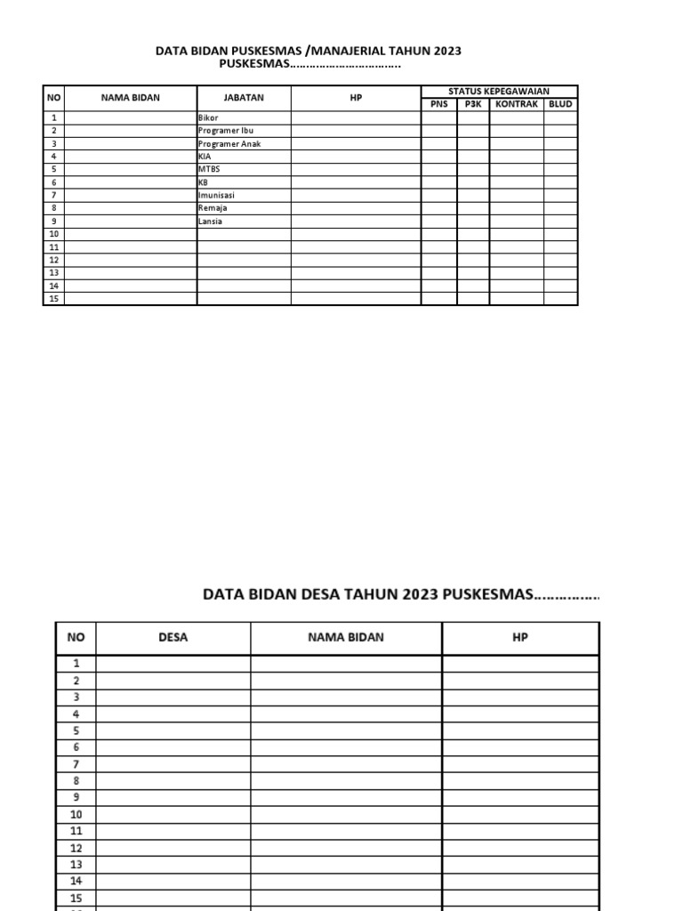 Data Bidan Di Puskesmas TH 2023 | PDF