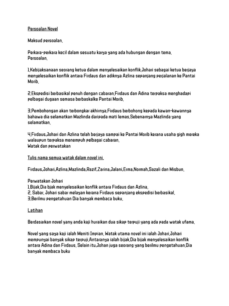 Persoalan Novel (Destinasi Impian) | PDF