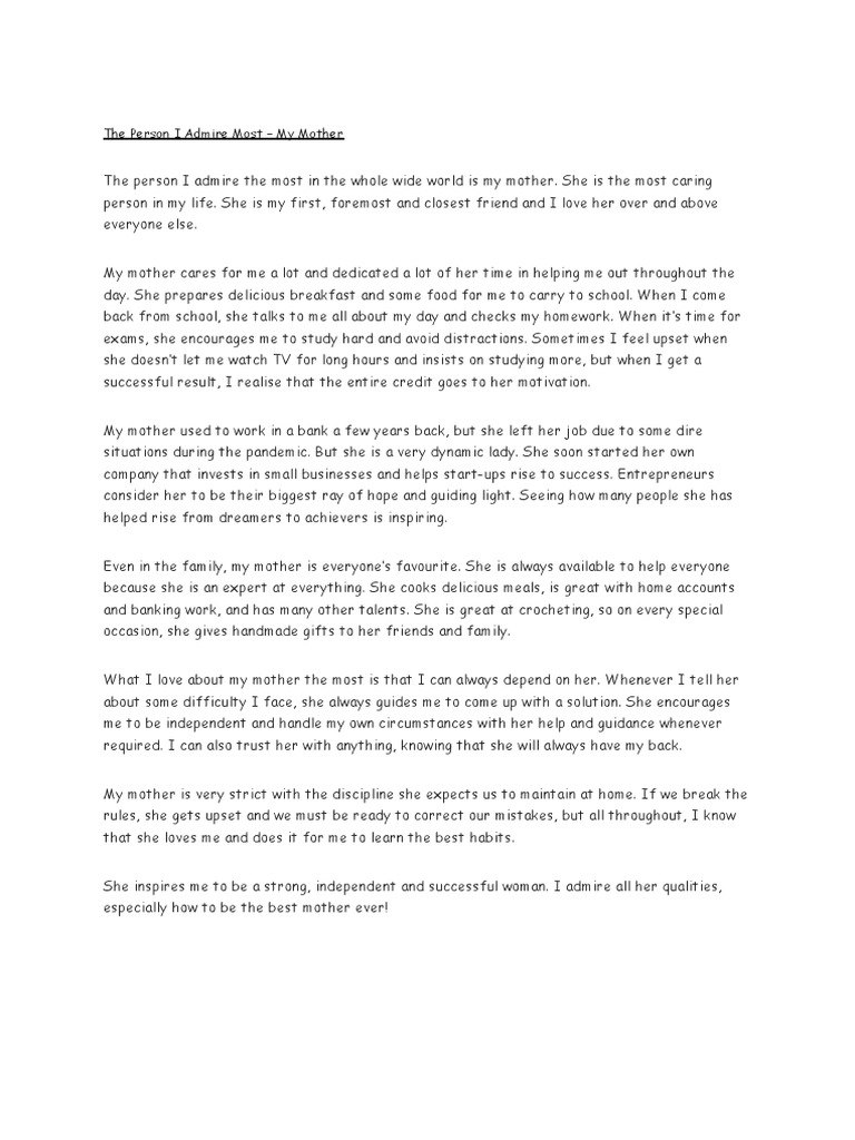 The Person I Admire Most - My Mother | PDF