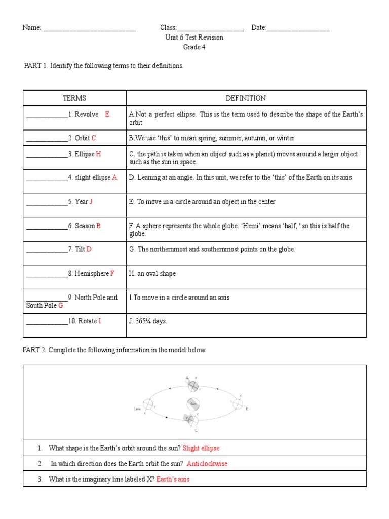 Unit 6 Test Answer | PDF | Orbit | Earth