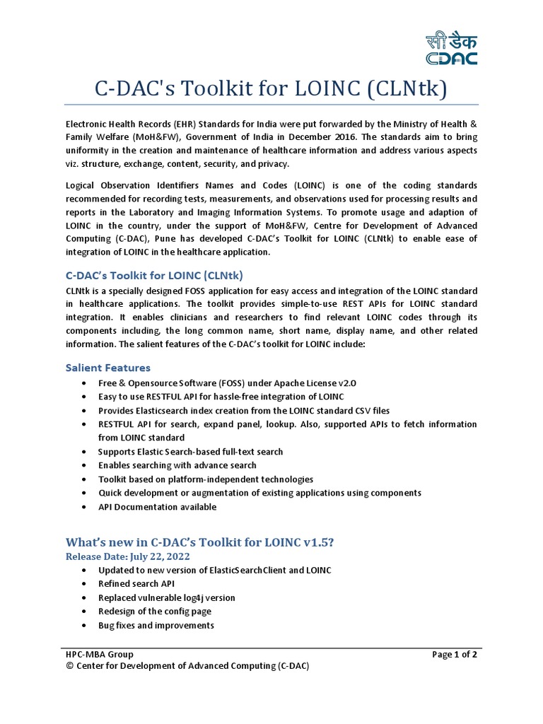 C-DAC's LOINC Toolkit for Health IT | PDF | Electronic Health Record ...